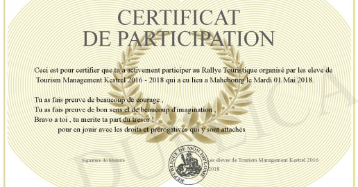 CERTIFICAT DE PARTICIPATION