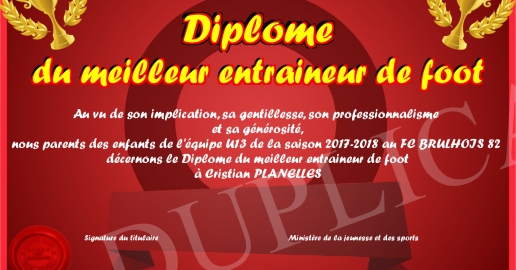 Diplome du meilleur entraineur de foot