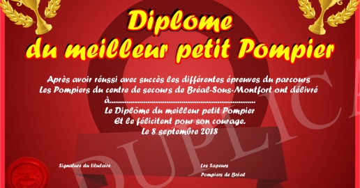 Diplome du meilleur petit Pompier