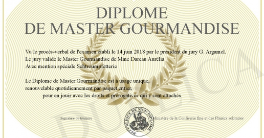 Diplome de Master Gourmandise