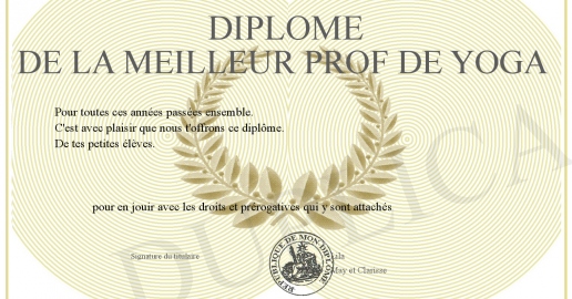 Diplome de la meilleur prof de yoga