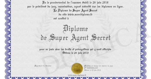 Diplome de Super Agent Secret