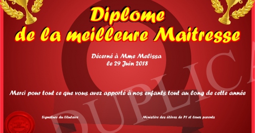 Diplome de la meilleure Maitresse