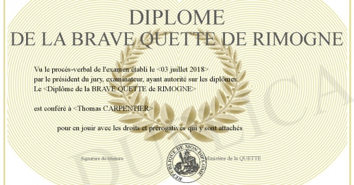 Diplome de la BRAVE QUETTE de RIMOGNE