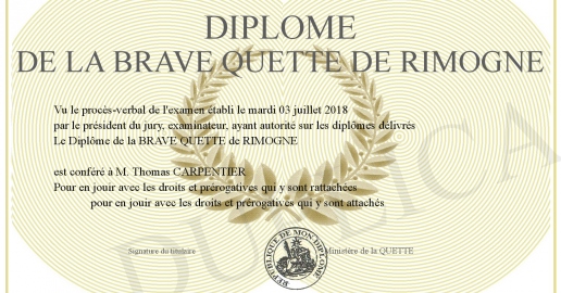 Diplome de la BRAVE QUETTE de RIMOGNE