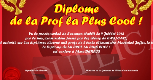 Diplome de la Prof la Plus Cool