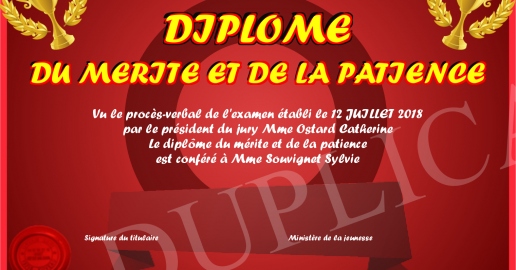 DIPLOME DU MERITE ET DE LA PATIENCE