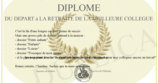 Diplome du depart a la retraite de la meilleure collegue