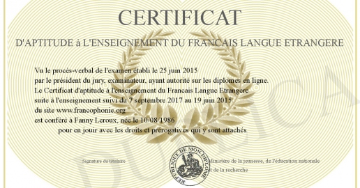 Certificat d aptitude a l enseignement du Francais Langue Etrangere