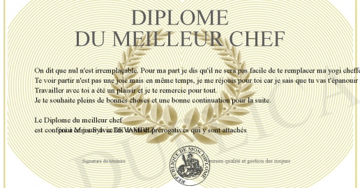 Diplome du meilleur chef