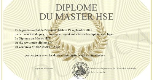 Diplome du Master HSE
