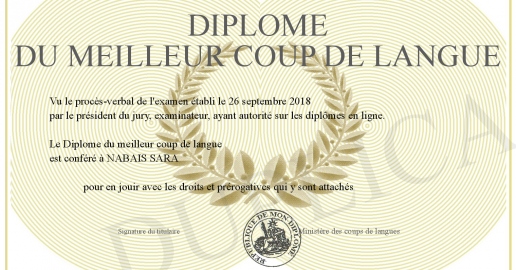 Diplome du meilleur coup de langue