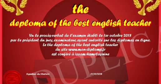 the deploma of the best english teacher