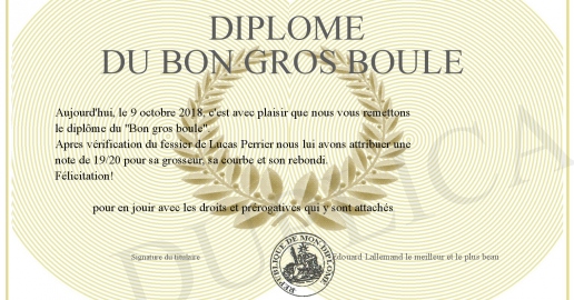 Diplome du BON GROS BOULE