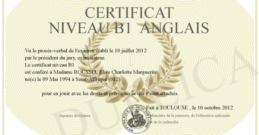 Certificat niveau B1 anglais