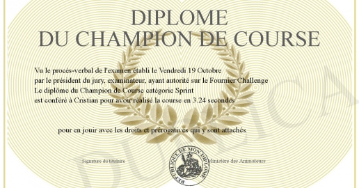 diplome du Champion de Course