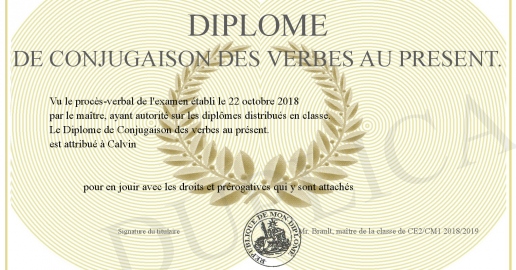 Diplome de Conjugaison des verbes au present.
