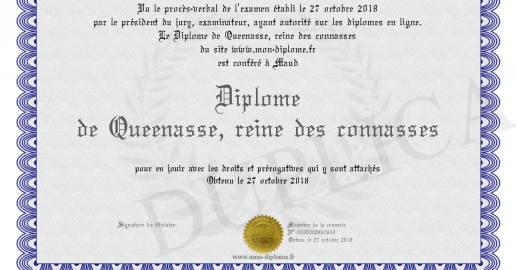 Diplome de Queenasse reine des connasses