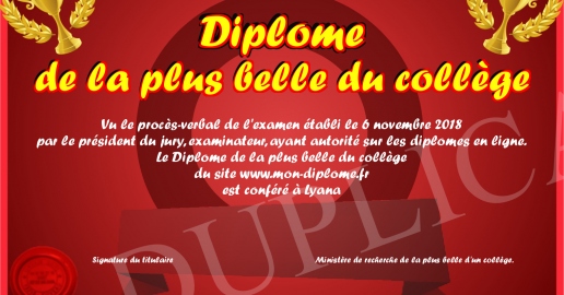 Diplome de la plus belle du college