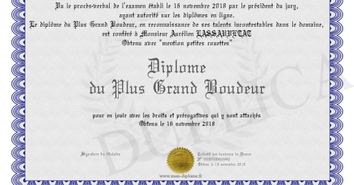 Diplome du Plus Grand Boudeur