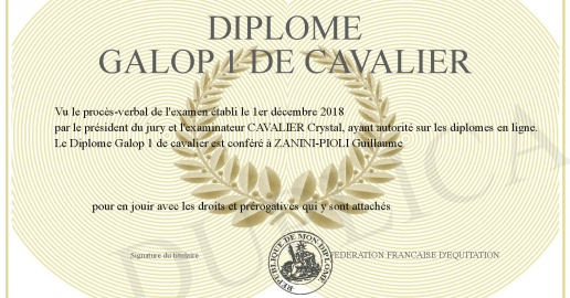 Diplome Galop 1 de cavalier