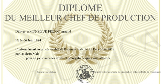 Diplome du meilleur chef de production