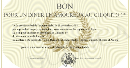 Bon pour un diner en amoureux au Chiquito 1*
