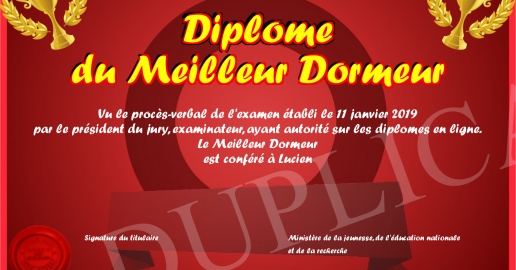 Diplome du Meilleur Dormeur