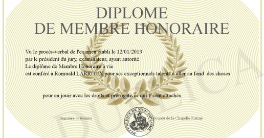 DIPLOME DE MEMBRE HONORAIRE
