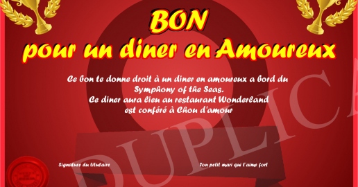 BON pour un diner en Amoureux