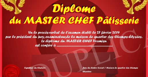 Diplome du MASTER CHEF Patisserie