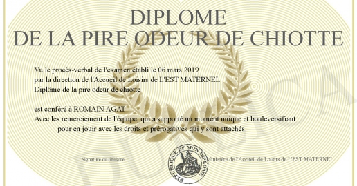 Diplome de la pire odeur de chiotte