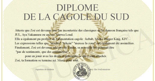 Diplome de la Cagole du sud