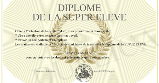 Diplome de la super eleve