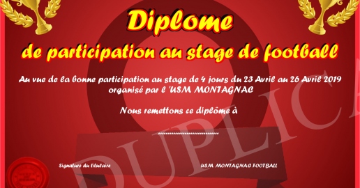 Diplome de participation au stage de football