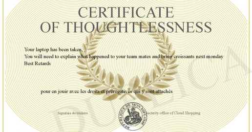 CERTIFICATE OF thoughtlessness