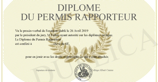 Diplome du Permis Rapporteur