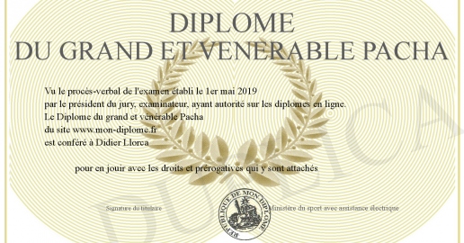Diplome du grand et venerable Pacha