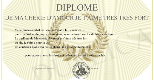 Diplome de ma cherie d Amour je t aime tres tres fort