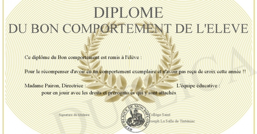 Diplome du Bon comportement de l eleve