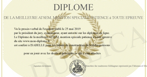 Diplome de la meilleure ATSEM mention speciale patience a toute epreuve