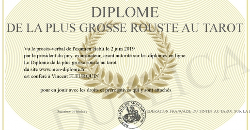 Diplome de la plus grosse rouste au tarot