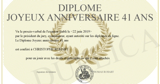 Diplome Joyeux anniversaire 41 ans