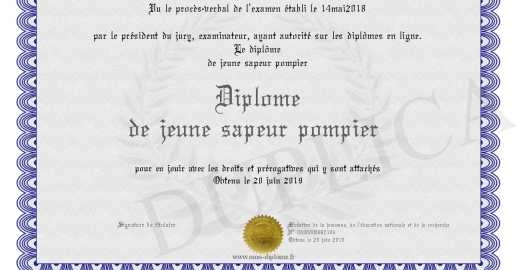 Diplome de jeune sapeur pompier