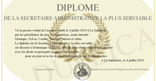 Diplome de la Secretaire Administrative la plus serviable
