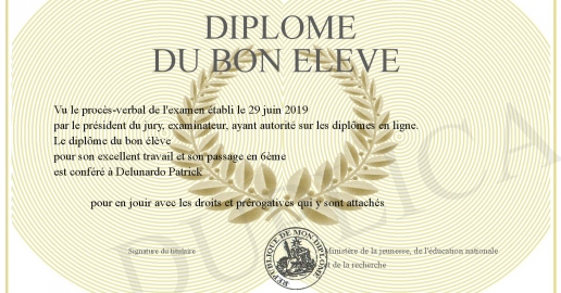 Diplome du bon eleve