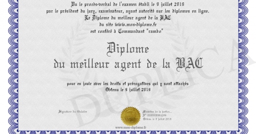 Diplome du meilleur agent de la BAC
