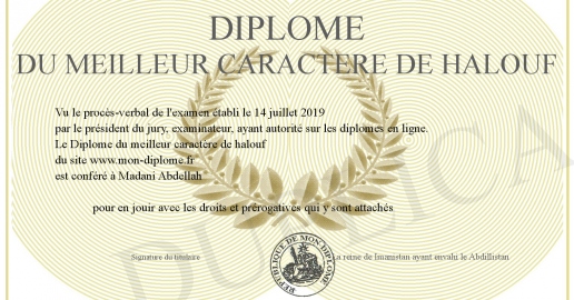 Diplome du meilleur caractere de halouf