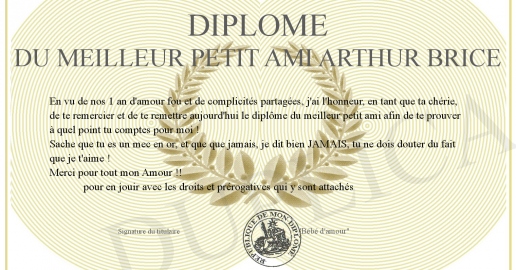 Diplome du meilleur petit ami Arthur Brice