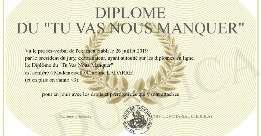 Diplome du -Tu Vas Nous Manquer-